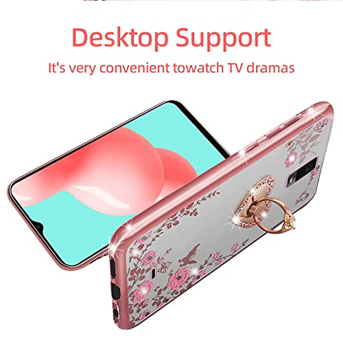 for Blu View 3 Phone Case, Blu View 3 Case for Women Glitter Crystal Butterfly Heart Floral TPU Luxury Bling Cute Protective Cover with Kickstand Strap Glitter for Blu View 3 B140DL (Rose Gold)