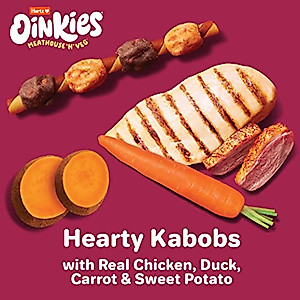 Hartz Oinkies Meathouse'n'Veg Hearty Kabobs Dog Treats with Real Chicken, Duck, Carrots, and Sweet Potato, Long-Lasting Yet Highly Digestible, 18 Count