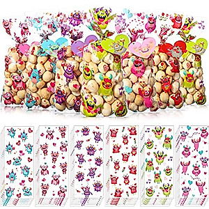 Funrous 180 Pieces Valentines Cellophane Candy Bags Bulk Valentine's Day Plastic Cello Goodie Bags Heart Tag with Twist Ties Valentine Theme Party Supplies for Kids Party Favor Candy Treat Warp