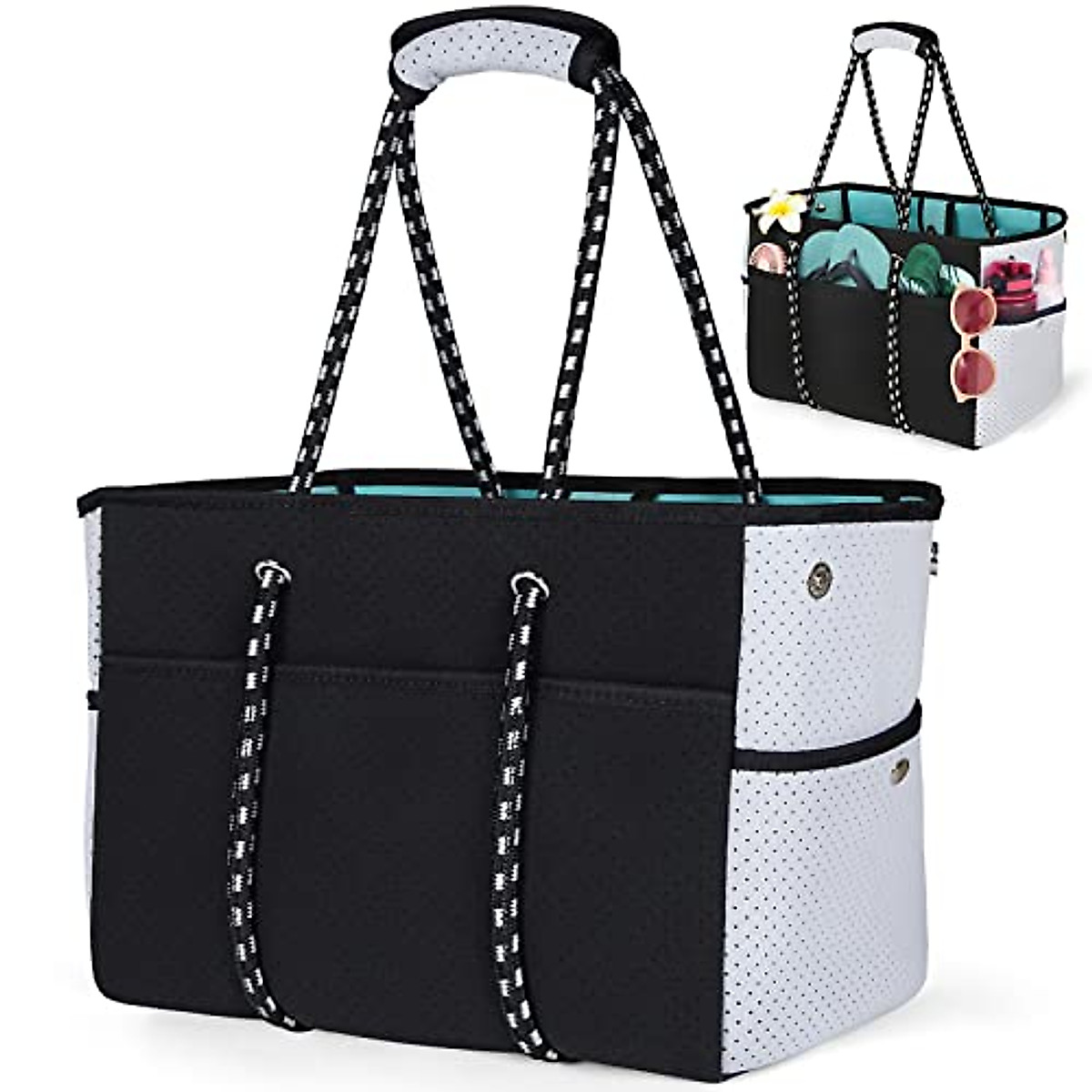 NUBILY Beach Bag for Women, Multipurpose Beach Tote Bag 30L Water Resistant Sandproof Neoprene Tote Bags Extra Large Swimming Travel Gym Pool Bag Lightweight Vacation Shoulder Bag