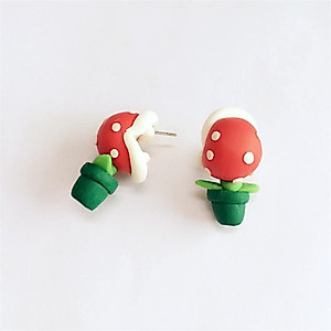Funny Piranha Flower Earrings, Piranha Plant Maneater Cannibal Flower Chompers Corpse Flower Stud Earrings, Handmade Polymer Clay Jewelry