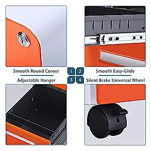 Superday Metal File Cabinet with Wheels and Keys, 3 Drawer Filing Cabinet Pre-Assembled, Mobile Under Desk Storage Cabinet for A4/Letter/Legal, Orange