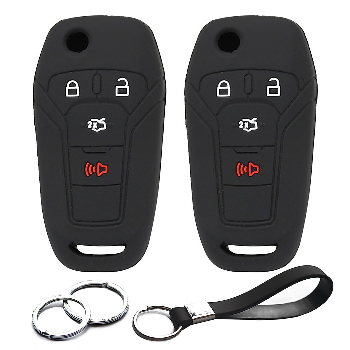 INFIPAR 2pcs Compatible with Ford Transit-150 250 350 HD E-Transit Connect Maverick F-150 Lightning F-250 F-350 F-450 F-550 Super Duty F-650 F-750 Ranger Black Key Fob Cover Case Key Chain Holder
