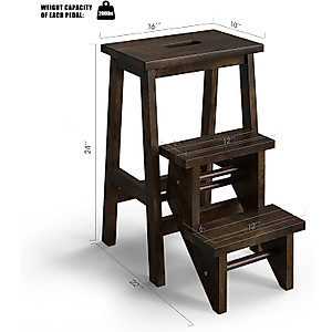 GLACER 3-Tier Folding Step Stool, Portable Wood Step Ladder for Adults & Kids, 3-in-1 Storage Shelf Flower Rack Foot Stool, Ideal for Home, Kitchen, Library (Brown)