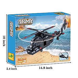 Army Military Helicopter Building Kit, Utility Helicopter Building Blocks Toys for Kids Aged 6+, 378pcs