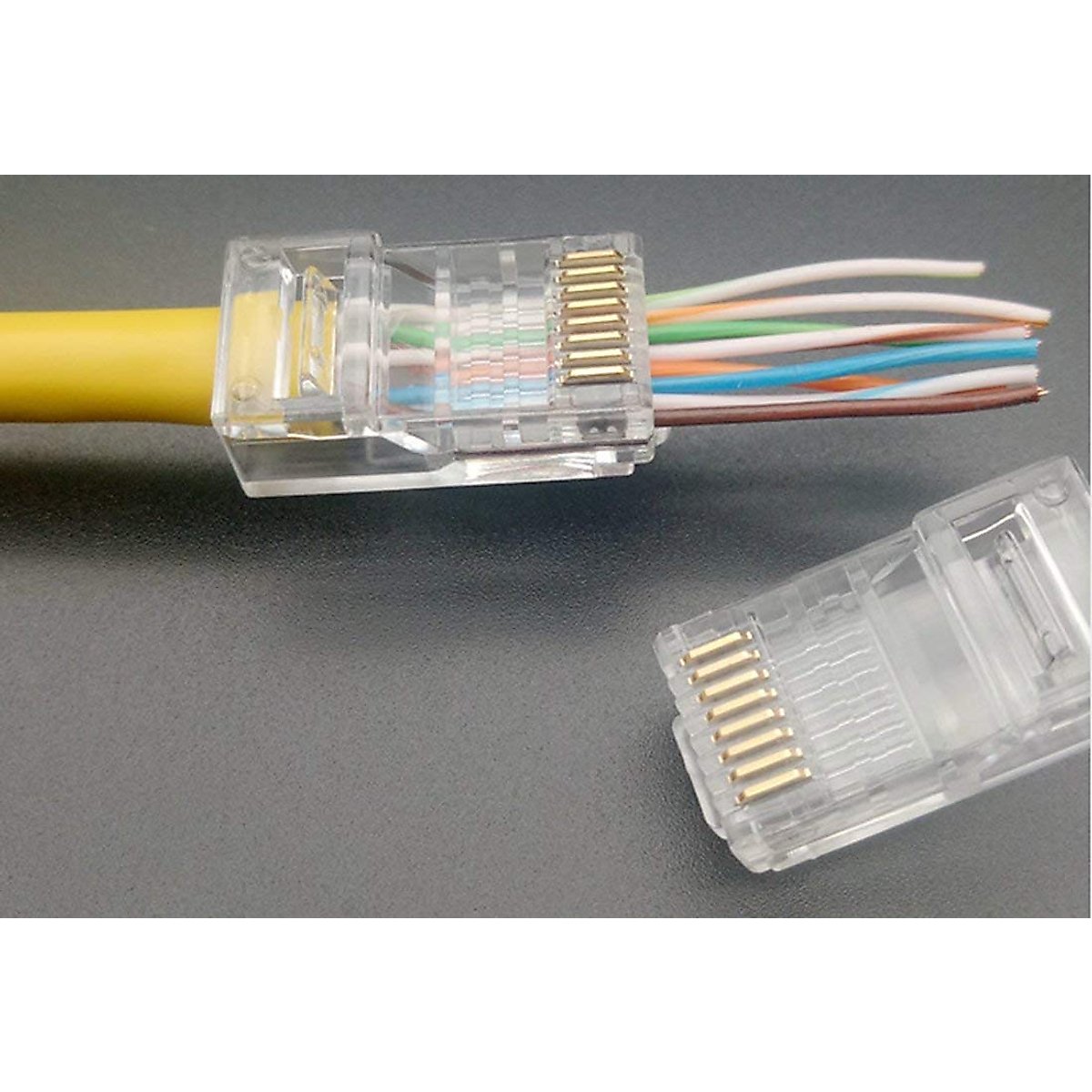 PETECHTOOL RJ45 CAT6A CAT6 Pass Through Connectors 23 AWG Cables 50-Pack - End Bold Ethernet 8P8C Gold Plated Modular Plug for Unshielded Twisted Pair Solid Wire & Standard Cables