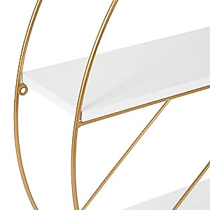 Kate and Laurel Delmar Modern Wall Shelf, 26 x 21, White and Gold, Glamorous Geometric Wall Decor