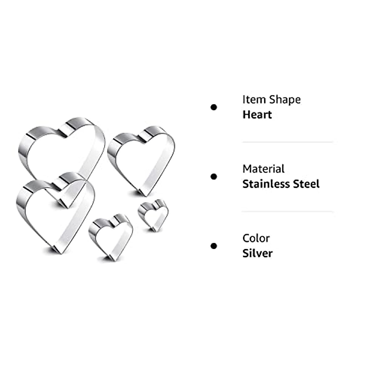 5 Pieces Heart Shape Cookie Cutter Set Valentine Cookie Cutter Stainless Steel Heart Cutter Valentine's Day Present for Sandwiches, Cookie, Biscuit