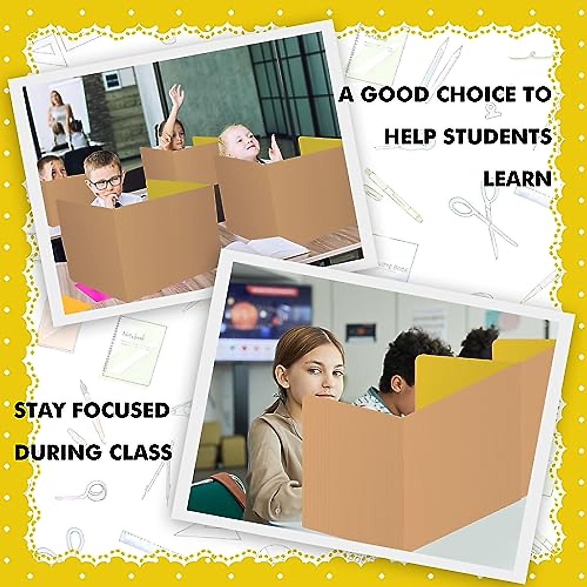 12 Pcs Privacy Folders for Students Yellow Desk Dividers Classroom Test Dividers Privacy Boards for Student Desks Privacy Panel Partitions Trifold Desk Dividers for School