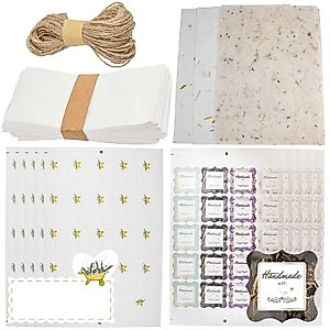 Handmade Soap Packaging Set | 200 Handmade with Love Stickers with Elegant Cut Labels | 100 Translucent Paper Bags | Wrapping Paper for Homemade Goods , Small Business Supplies Canning Crafts Supplies