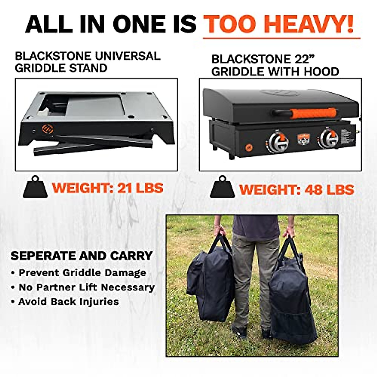 Redwood Grill Supply Stand Carry Bag for Blackstone 17/22 Inch Griddles, Portable Tabletop Grills and BBQ Utensils. Heavy Duty Waterproof Design for Camping, Roadtrips, Storage and Outdoor Use