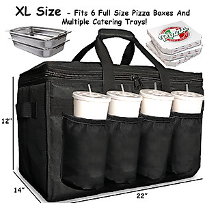 FRESHIE Insulated Food Delivery Bag with Cup Holders/Drink Carriers Premium, For Doordash, Uber Eats, Grubhub, Pizza Bag, Catering, Beverage, Commercial Quality (XL)