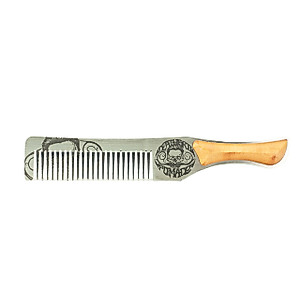 Death Grip Steel Metal Handcrafted Wood Handle Hair Comb | Perfect for Styling Pompadour | Men's Beard & Handlebar Mustache - Small Comb Not A Brush