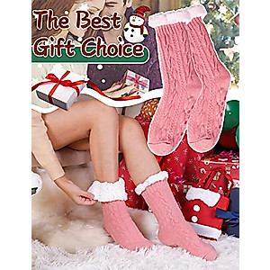 EBMORE Women Slipper Fuzzy Socks Fluffy Cozy Cabin Warm Winter Soft Thick Comfy Fleece Christmas Anti Slip Home Stocking Stuffer(Pink)