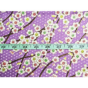 Violet Japanese Kimono Sakura Cotton on Purple Fabric by The Yard 36 by 36-Inch Wide (1 Yard) (KM081)