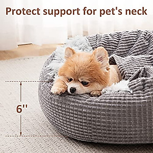 MIXJOY Small Dog Bed with Blanket Attached, Round Calming Hooded Cozy Cave Dog Beds for Small Dogs, Soft Plush Cuddler Puppy Pet Bed and Dog Burrow Cave Bed, Anti-Slip Bottom, 23inch