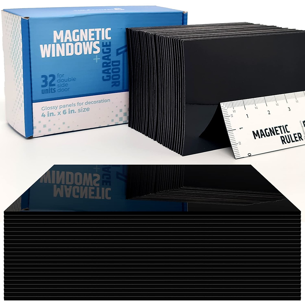Strong & Glossy Magnetic Garage Door Windows - Looks Like Real Window Panels/Faux Panes - Decorative Hardware Kit - Easy to Align & Will Never Fall (Upgraded Magnets) | Fits 2 Car Garage | 32pcs 4"X6