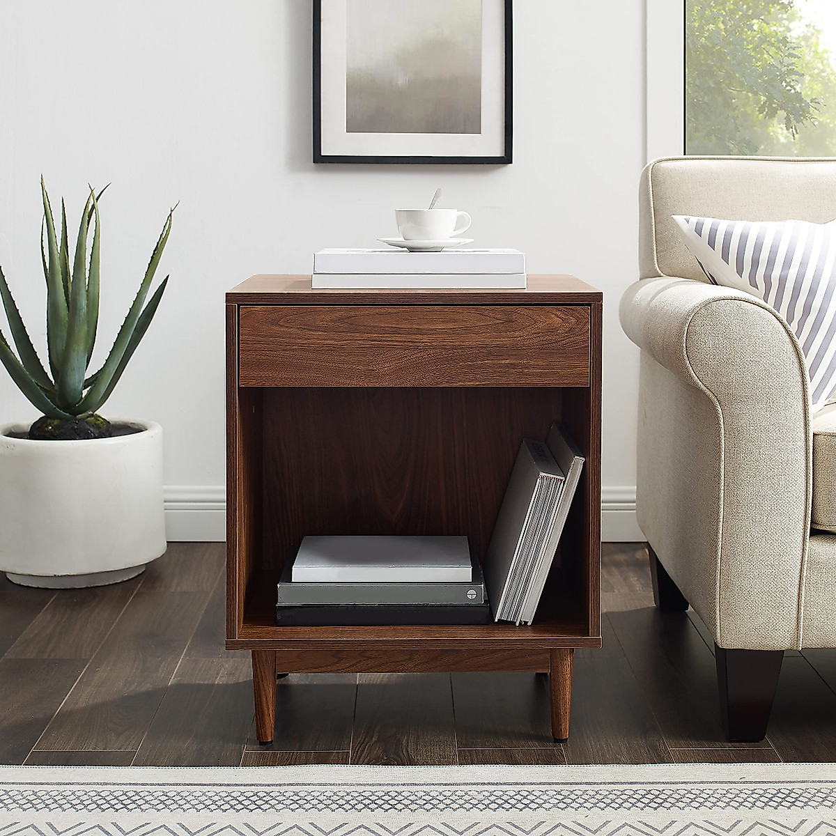Crosley Furniture CF1117-WA Liam Mid-Century Record Storage End Table, Walnut