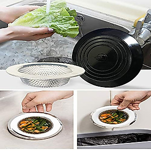 Seatery 4PCS Kitchen Sink Stopper Strainer, 6 Inch Round Large Silicone Sink Drain Cover Plug, Water Stopper, 4.5 Inch Stainless Steel Sink Strainer, Food Scraps Catcher for Kitchen