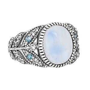 YoTreasure Rainbow Moonstone Swiss Blue Topaz 925 Sterling Silver Designer Ring Jewelry