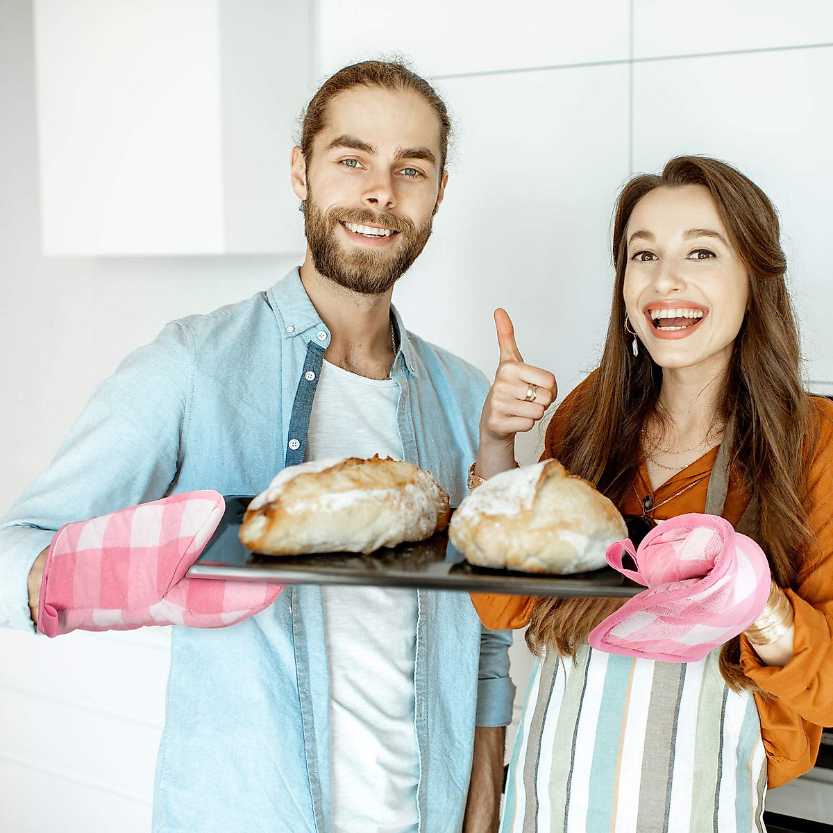 Patelai 6 Pcs Valentines Day Buffalo Plaid Pot Holders Kitchen Towels Oven Mitts Dish Towels Set Potholder Glove Heat Resistant Non Slip Holder for Baking Cooking Grilling