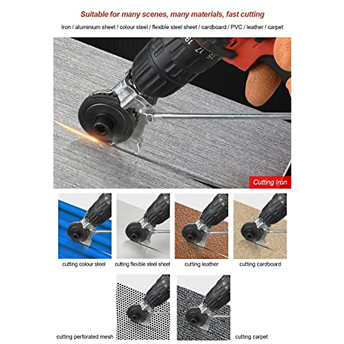 Electric Drill Plate Cutter Attachment, 2 Model Metal Cutter Attachment with Handles, Smooth Cut Metal Nibbler Drill Attachment, Convenient and Efficient Metal Shears