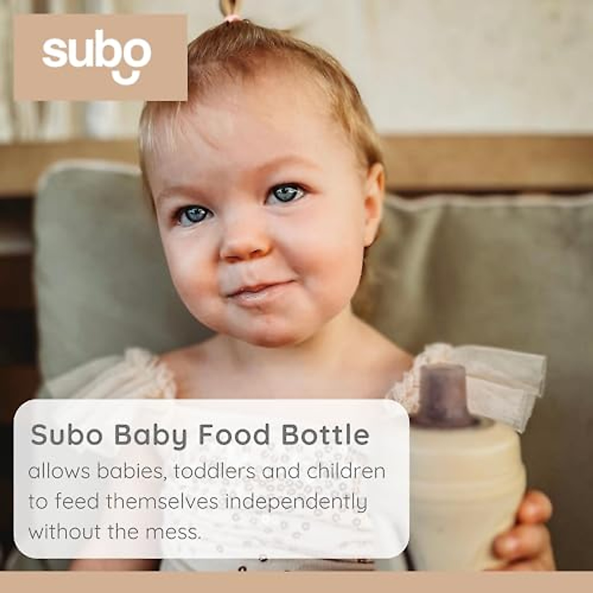 Subo Baby Food Bottle | No Mess Baby Toddler Self Feeder | Squeeze Free Design for Purees, Smoothies, Yogurt, Oatmeal, or Thickened Liquids | Reusable Silicone Washable Cup (Oatmeal)