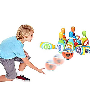 STJOYOPY Kids Bowling Set Toddler Indoor Active Play Game Educational Toys 10 Soft Foam Pins & 2 Balls Developmental Toys Sport Gift for Boys Girls Age 3+
