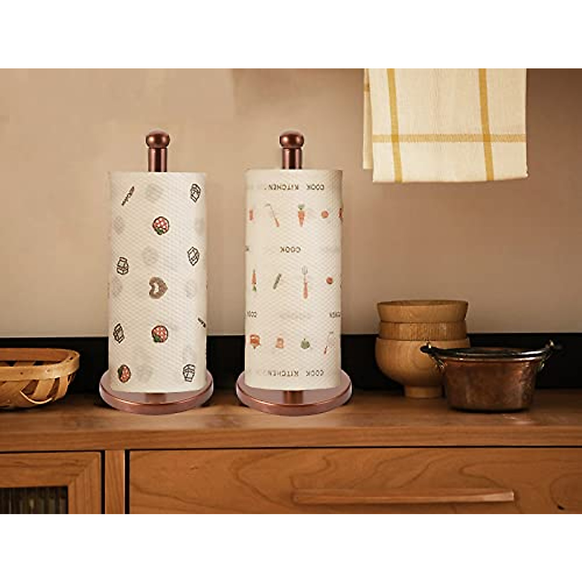 TOPZEA 2 Pack Paper Towel Holder, Stainless Steel Paper Towel Rack Standing Paper Towel Holder for Standard & Jumbo Rolls, Single Tear Vertical Paper Towel Dispenser with Weighted Base for Countertop