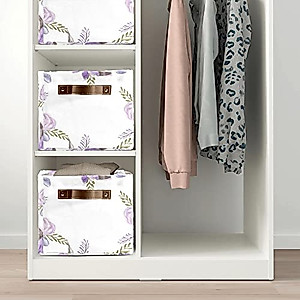 Purple Flower Personalized Custom Name Waterproof Storage Boxs Baskets Clothts Towel Book for Bathroom Office 1 Pack