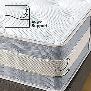 ZINUS 12 Inch Green Tea Cooling Gel Memory Foam Hybrid Mattress / Pocket Innersprings for Motion Isolation / Edge Support, Queen, White