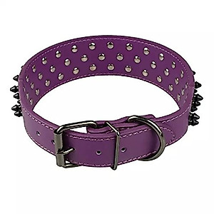 Benala 2" Black Leather Dog Collars Cool Spiked Studded Pet Dog Collar for Medium Large Dogs Pitbulls Mastiff Bully
