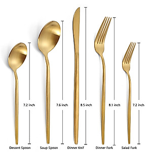 Matte Gold Silverware Set for 8, LAZAHOME Stainless Steel Flatware Cutlery Set, 40-Piece Kitchen Utensil Set Include Spoons And Forks Set, Satin Polished Finished, Dishwasher Safe.