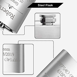Top Shelf Stainless Steel Wedding Hip Flask 6Oz | Custom Engraving Personalized Name Bachelorette Party Favors Flask | Leak Proof Screw-On Cap | Groomsmen Gifts