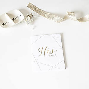 bloom daily planners Wedding Vow Books - His & Hers Unlined Keepsake Booklets for Bride and Groom (5.5" x 4.3") - Set of 2 - Gold Geometric