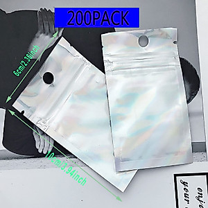 Markeny 200 Pack Rainbow Mylar Zip Lock Bags Aluminum Foil Bags Durable Double-Sided Metallic Foil Mylar Flat Mini Ziplock Bag