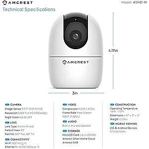 Amcrest 1080P WiFi Camera Indoor, Nanny Cam, Dog Camera, Sound & Baby Monitor, Human & Pet Detection, Motion-Tracking, Phone App, Pan/Tilt Wireless IP Camera, Night Vision, Smart Home ASH21-W