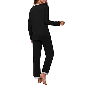 PrinStory 2025 Women's Pajama Set Long Sleeve Sleepwear Ladies Soft Pjs Lounge Set Black-L
