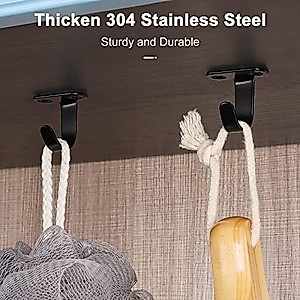 NearMoon Stainless Steel Screw Mounted Ceiling Hooks, Under-Shelf Towel/Robe Clothes Hook Heavy Duty Coat Hook Hanger for Bathroom Kitchen Cabinet Garage, 10 Pack (Matte Black)