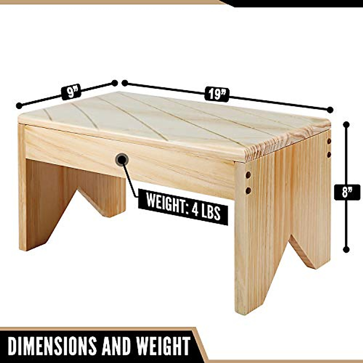 ﻿Wooden Step Stool for Adults & Kids - Very Sturdy, Bed Stool for High Beds, Kitchen, Bathroom, Closet. Made Lightweight Quality Eco Pine, Attractive & Easy to Assemble