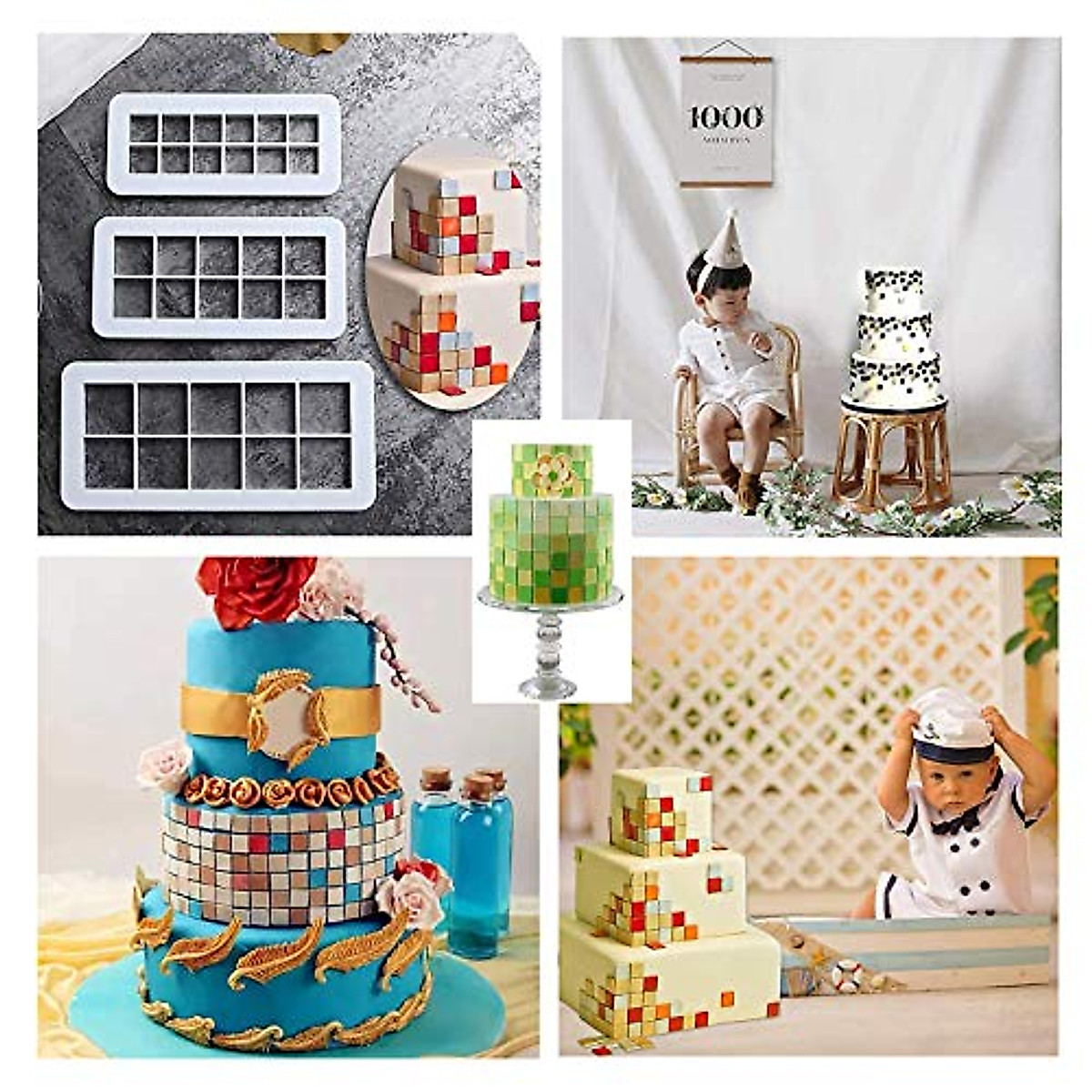 Clever Monster Square Cookie Cutter Set, Geometric Multicutter Square Cake Fondant Cutter, 3 Size Square Biscuit Cutters Cake Decorating