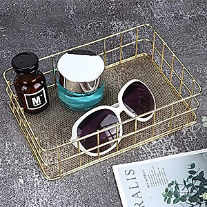 Kuuleyn Wire Mesh Basket, Golden Iron Storage Basket Multifunctional Wire Mesh Desktop Storage Organizer for Home(Large)