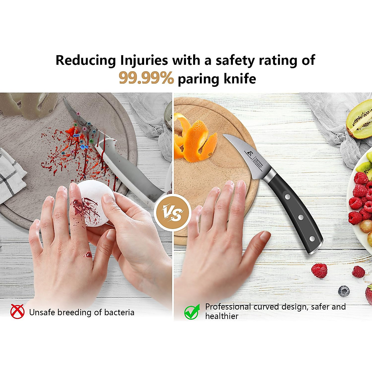 CoquusAid Paring Knife set, 2PCS small kitchen knife for fruit, 3.8 Inch Fruit knife and 2.75 inch Bird Beak peeling knife,Premium Germany Stainless Steel Ergonomic Handle,Elegant Black Ideal for Gift