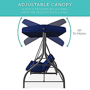 Best Choice Products 3-Seat Outdoor Large Converting Canopy Swing Glider, Patio Hammock Lounge Chair for Porch, Backyard w/Flatbed, Adjustable Shade, Removable Cushions - Navy