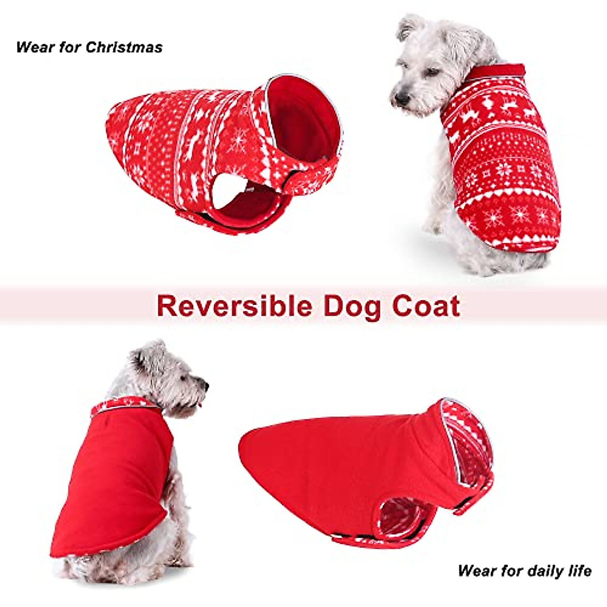 Filhome Christmas Dog Winter Coats Pet Sweater Reversible Dog Jacket Reflective Dog Vest Clothes Cold Weather Christmas Costume Dog Clothes for Small to Medium Sized Dogs and Cats（L）