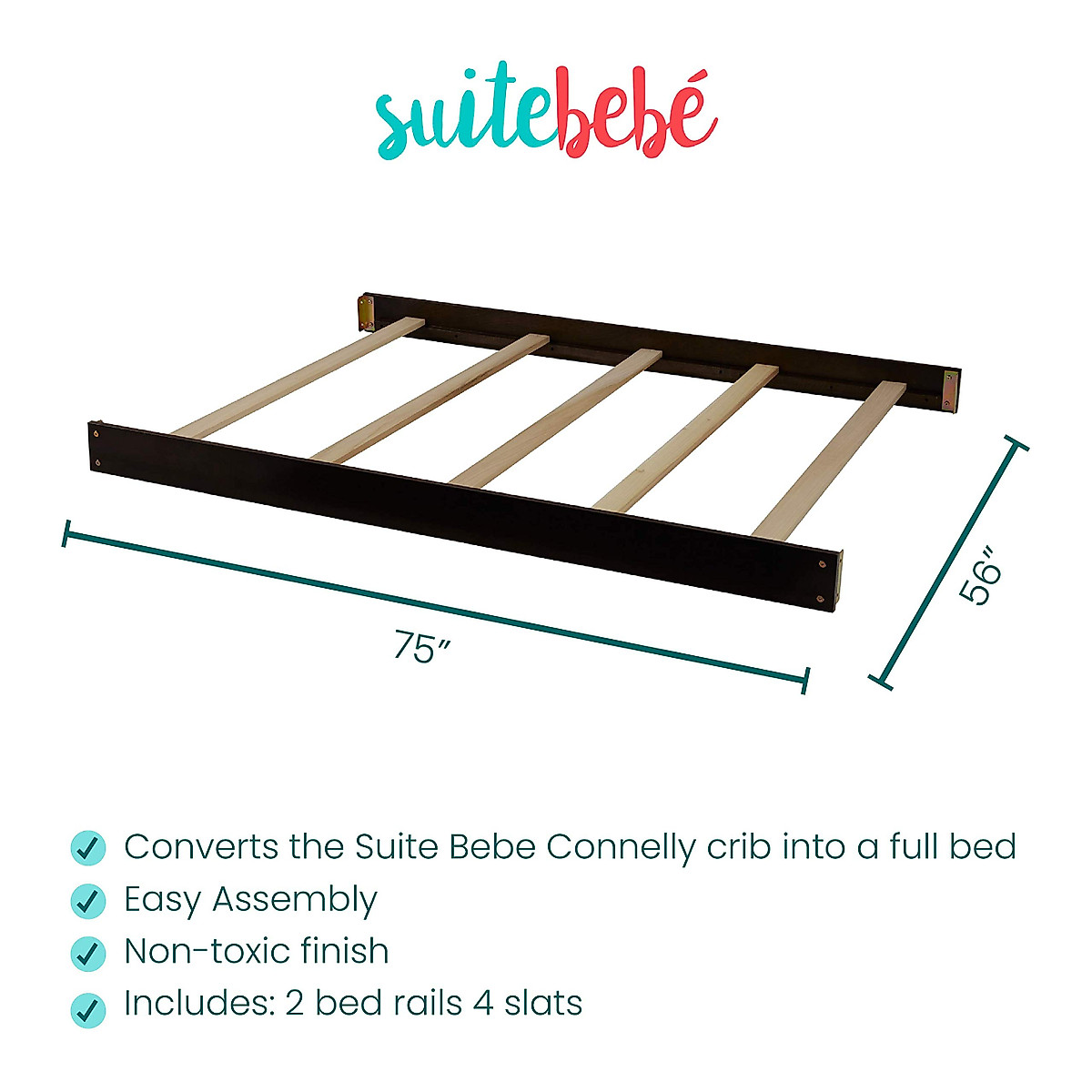 Suite Bebe Connelly Crib to Conversion Kit Only Adjustable in Quick Ship, Black