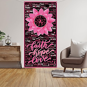 Breast Cancer Awareness Door Cover Hope Faith Love Photo Backdrop October Pink Ribbon Party Decorations and Supplies for Home