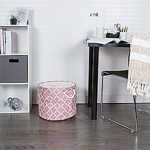 DII Collapsible Burlap Storage Basket or Bin with Durable Cotton Handles, Home Organizational Solution for Office, Bedroom, Closet, Toys, & Laundry (Small Round - 12x9), Rose Lattice