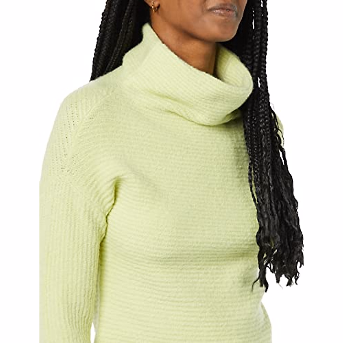 Daily Ritual Women's Cozy Boucle Horizontal Knit Long-Sleeve Mock Neck Sweater, Bright Olive Green, X-Small