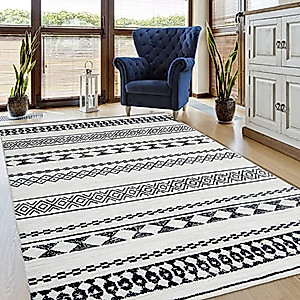 ROYHOME Large Modern Geometric Area Rug Waterproof Stain Resistant Bohemian Carpet Machine Washable Farmhouse Area Rug for Living Room Bedroom Dining Room, 6' x 9' Black/White